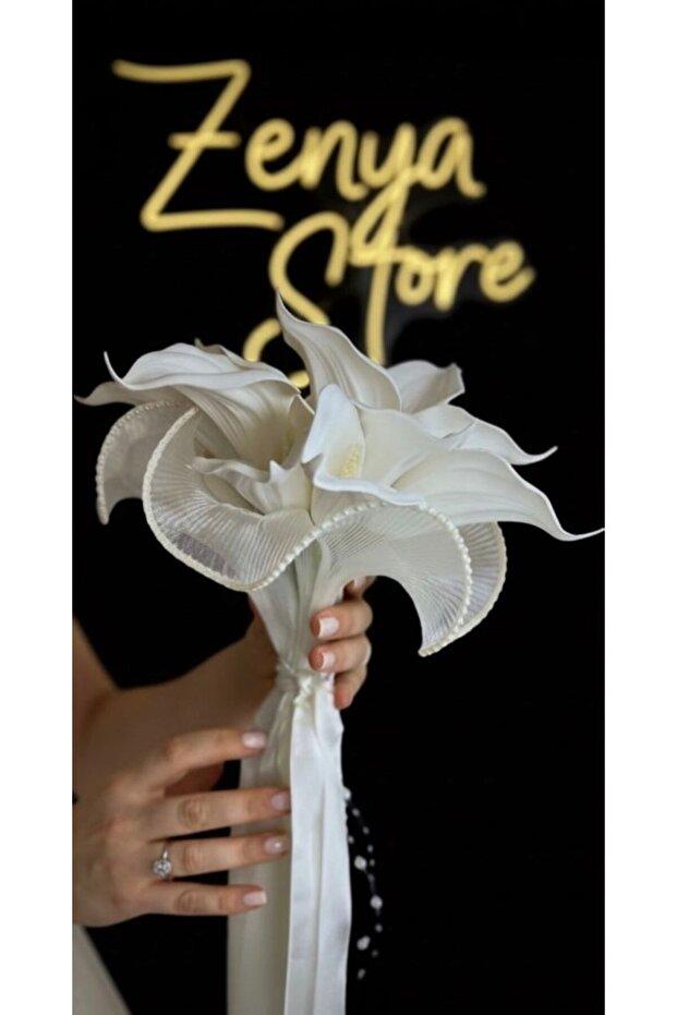 zenya store Gala Gelin Buketi Tül Detaylı İncili Damat Yaka Çiçeği İle ...