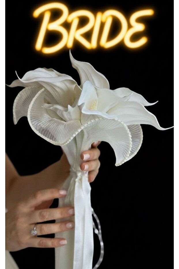 zenya store Gala Gelin Buketi Tül Detaylı İncili Damat Yaka Çiçeği İle ...