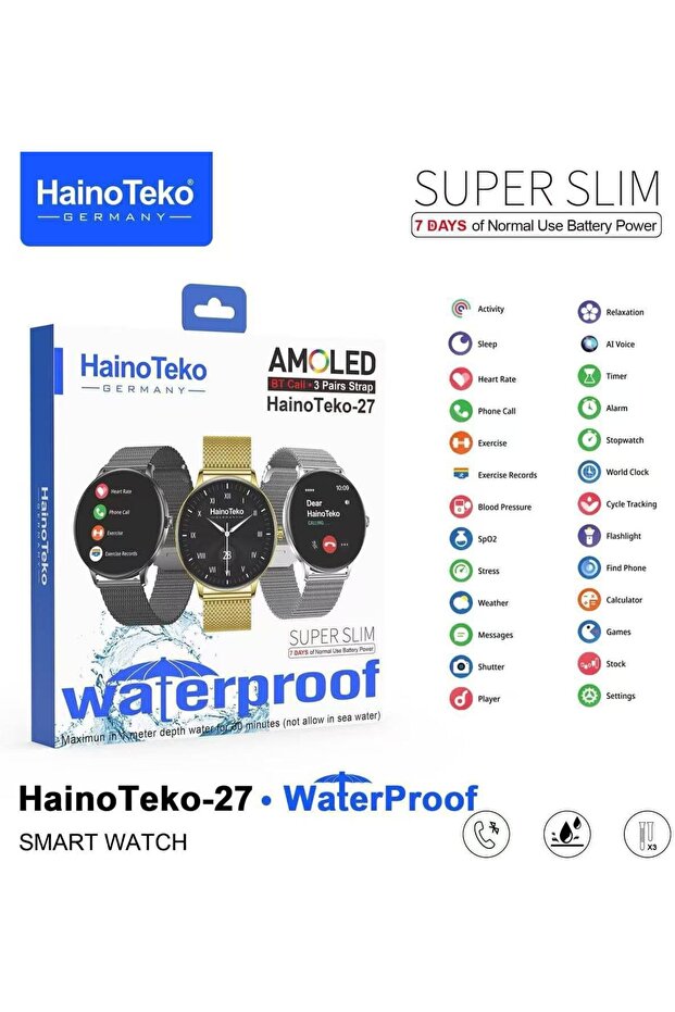 HAINOTEKO -27 Super Slim Waterproof Smartwatch with AMOLED, Bluetooth ...