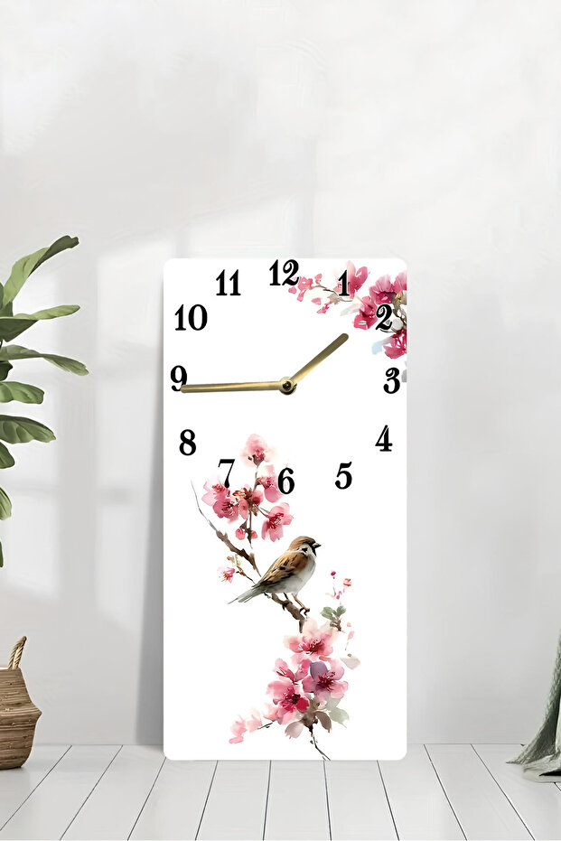 kutuTR 3D Görünümlü 2D UV Baskı MDF Tablo Saat – Çiçek Dalında Kuş Ve ...
