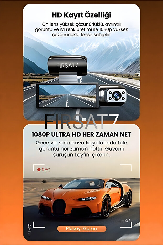 Fırsat7 F8 Araç İçi Hd Kamera 2 Kameralı Wifi Özellikli 1080P Full Hd ...