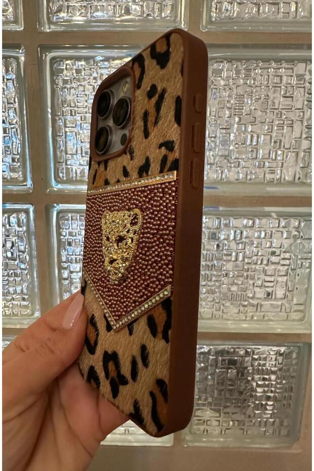 Aksesuar Kasabası İphone 15 Uyumlu Leopar Desenli Taşlı Premium Telefon ...