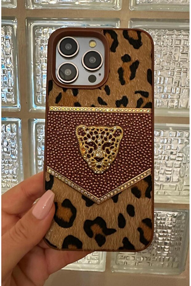 Aksesuar Kasabası İphone 15 Uyumlu Leopar Desenli Taşlı Premium Telefon ...