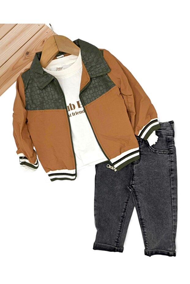 Ege Bebek Erkek Bebek Mevsimlik, Deri Yakalı Ceketli, Kot Pantalonlu 3 ...