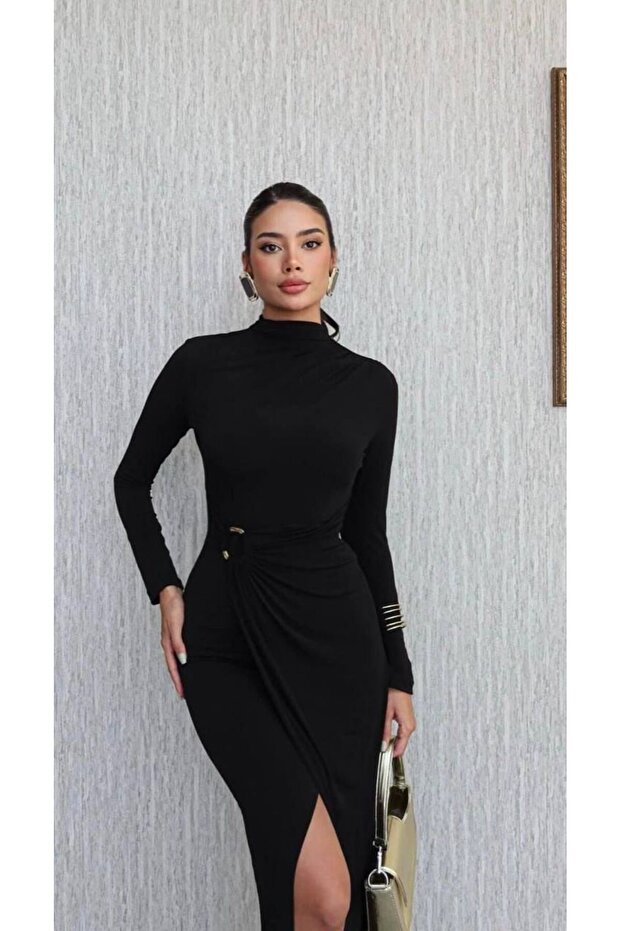 Kinzi BEL TOKA DETAYLI ÖN YIRTMAÇLI ELBİSE - Fiyatı, Yorumları