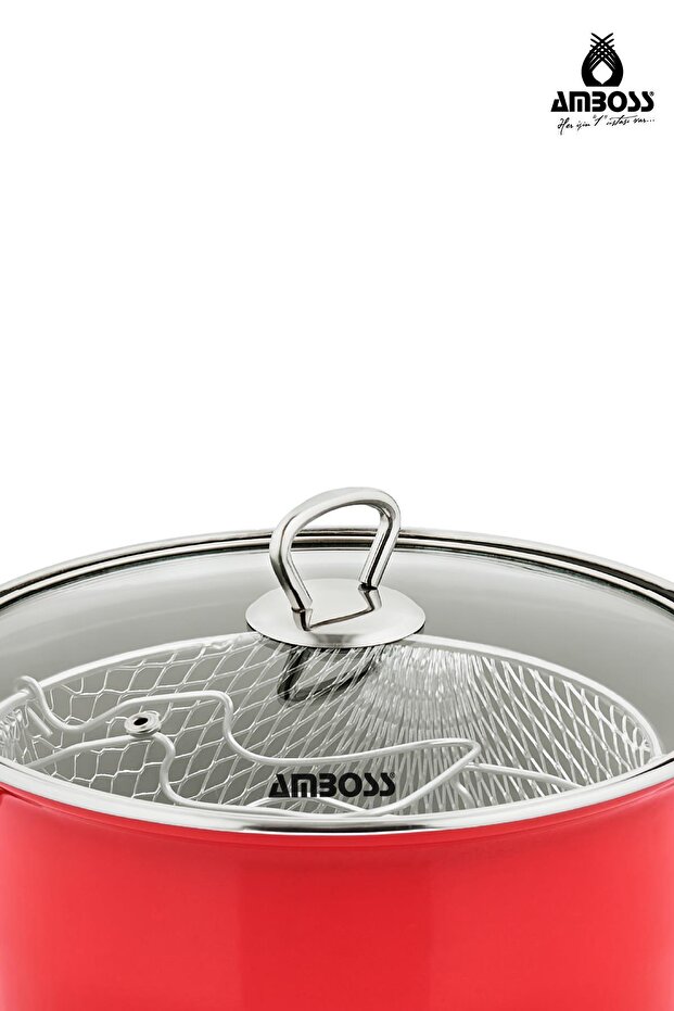 Amboss Crispella 22 Cm Cam Kapaklı Emaye Kızartma Tenceresi - Fiyatı ...
