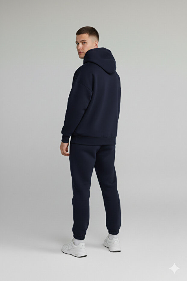 RABTEKS Men's Navy Blue Oversized Hooded Tracksuit Set with Fleece ...