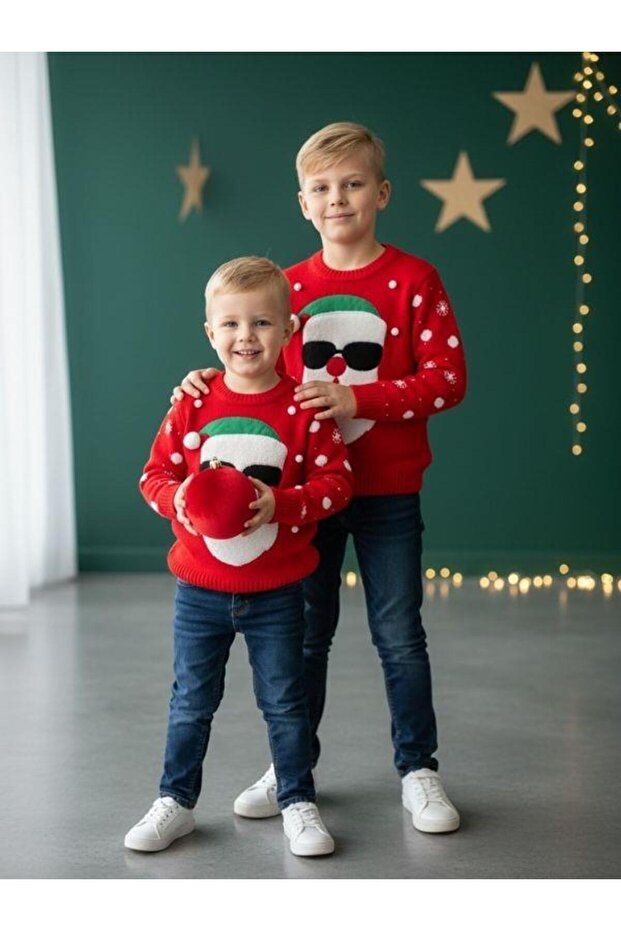 Zekids Dječji novogodišnji crveni džemper sa Deda Mrazom - Trendyol