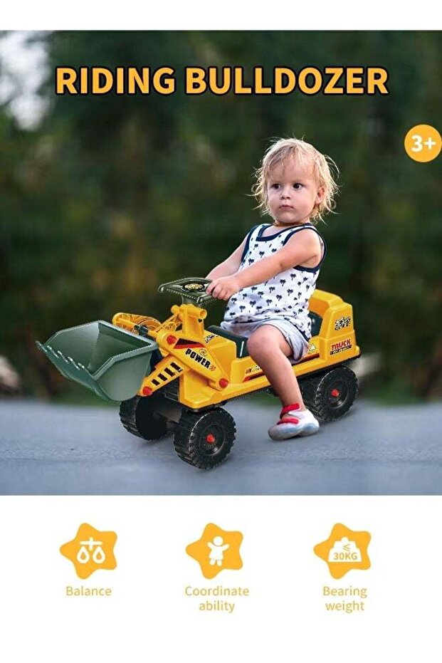 Generic Bulldozer toy balance bike, role-playing ride-on tractor, large ...