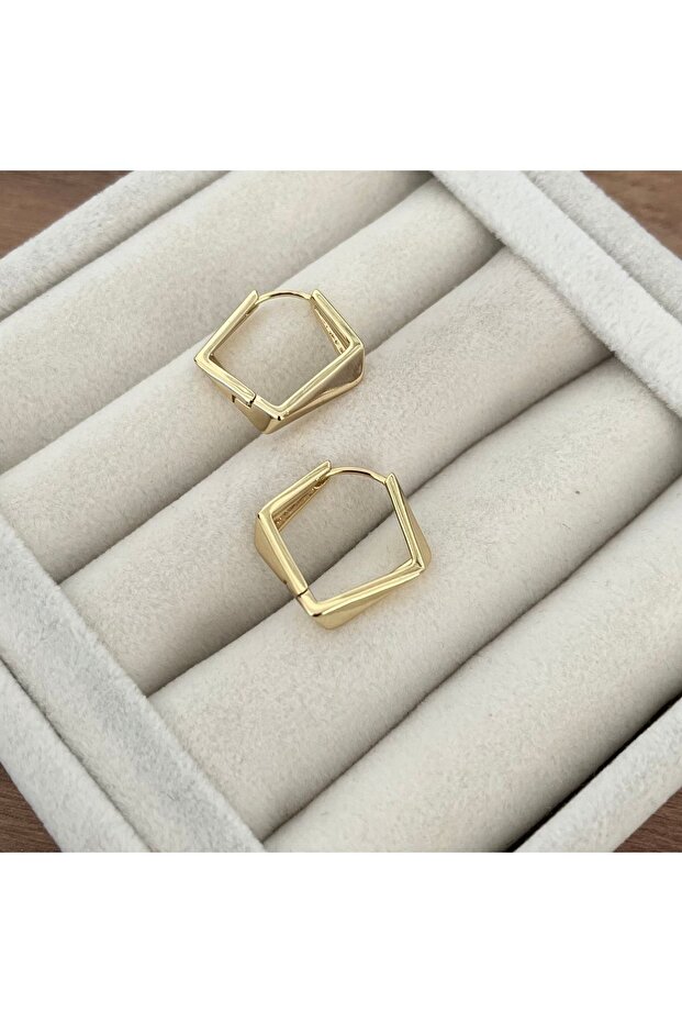 ATELİER GİZEM Xuping kadın kararmaz gold köşeli çelik halka küpe(1.9 cm ...