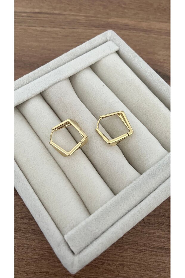 ATELİER GİZEM Xuping kadın kararmaz gold köşeli çelik halka küpe(1.9 cm ...