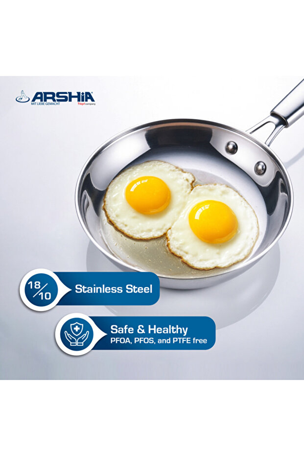 Arshia 24cm Tri-Ply Stainless Steel Fry Pan – Premium 18/10 Steel, Even ...