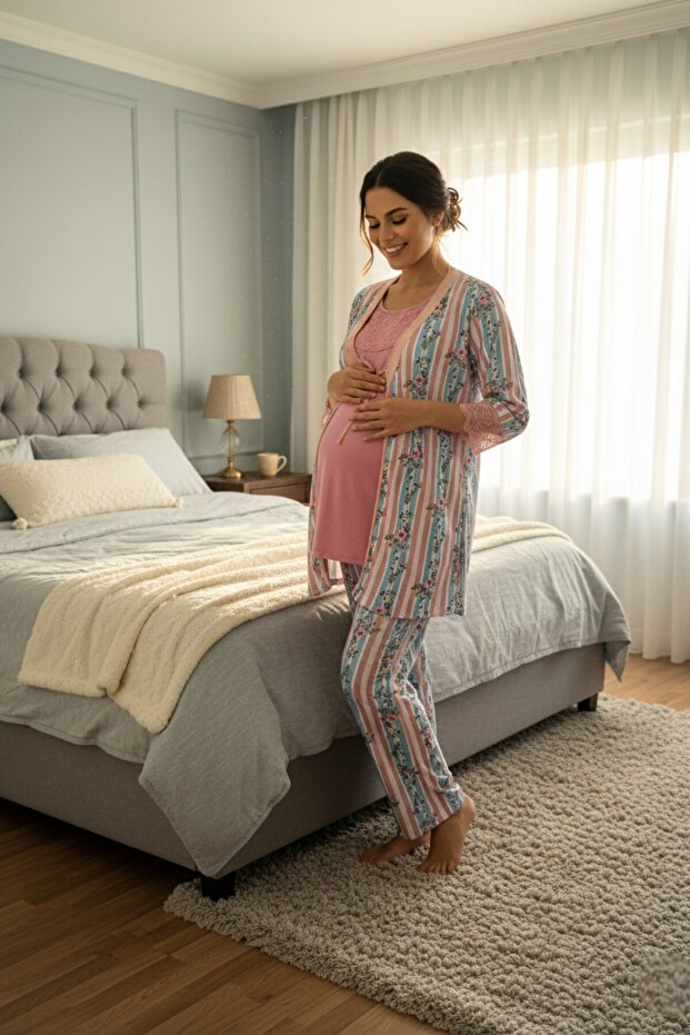 Miss Dünya Lissa Rosella Soft Touch Maternity and Postpartum Pajama Set ...