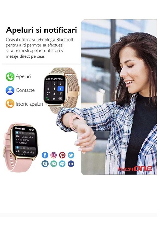 SIMSONLAB Ceas inteligent, ecran HD2.0 inch, rezistent la apa, 100 ...