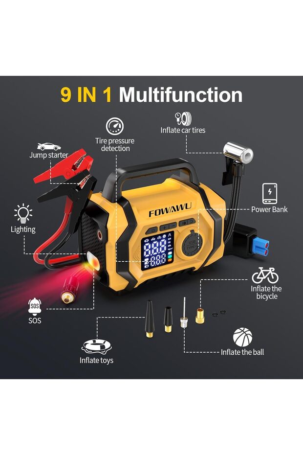 FOWAWU 6000A 26800mAh Jump Starter with Air Compressor,Car Battery ...