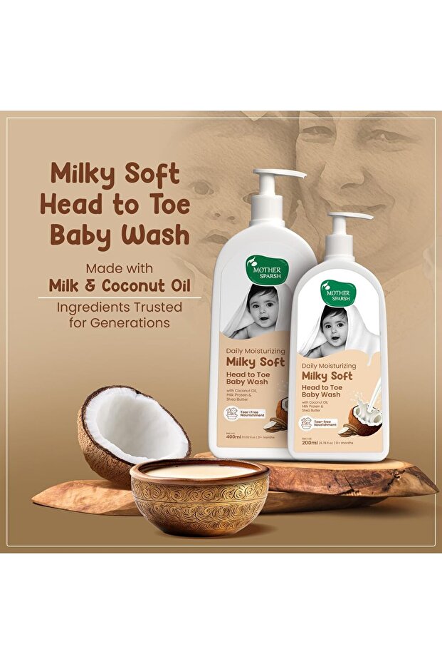 Mother Sparsh Milky Soft Head to Toe Baby Wash-400ml with Milk Protein ...
