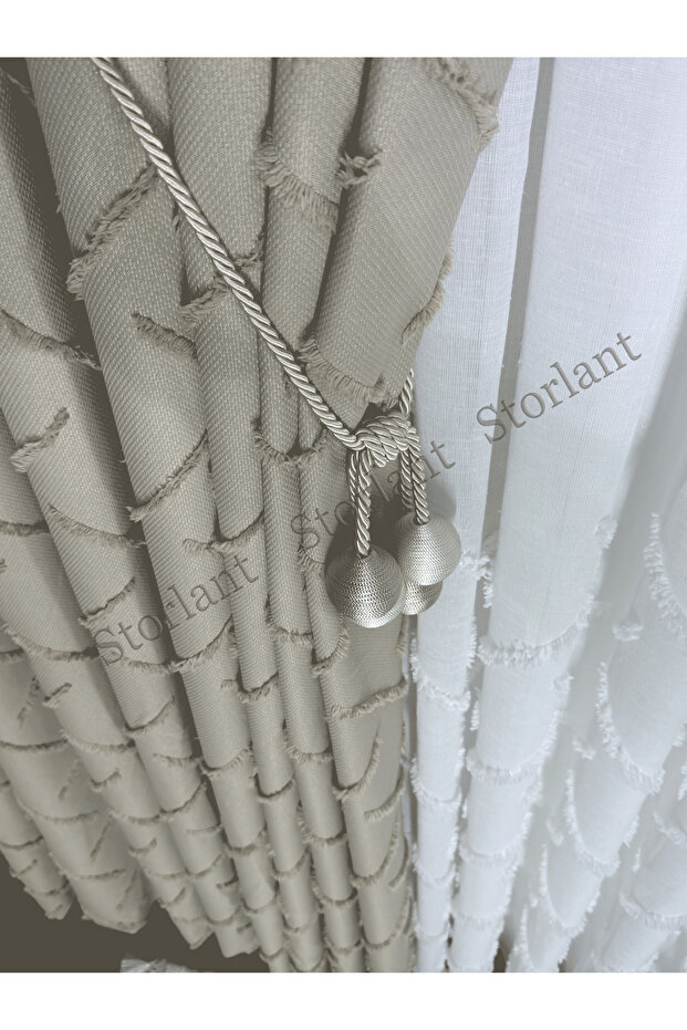 Storlant Puffy Linear Textured Beige Background Curtain L Frequent ...