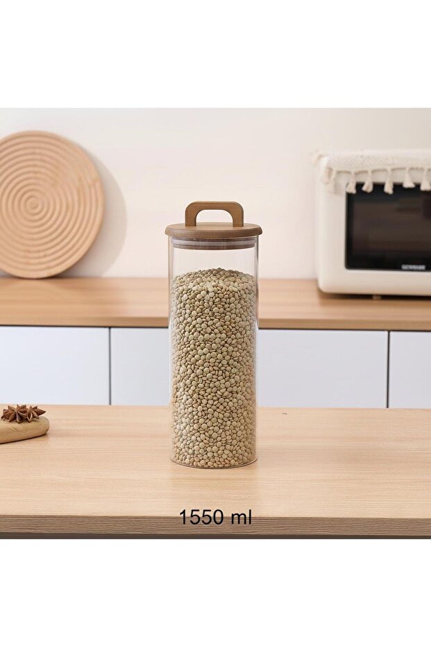 Altabi Borosilicate Glass Vacuum Jar 1550 ml | Acacia Lid Grain & Spice ...