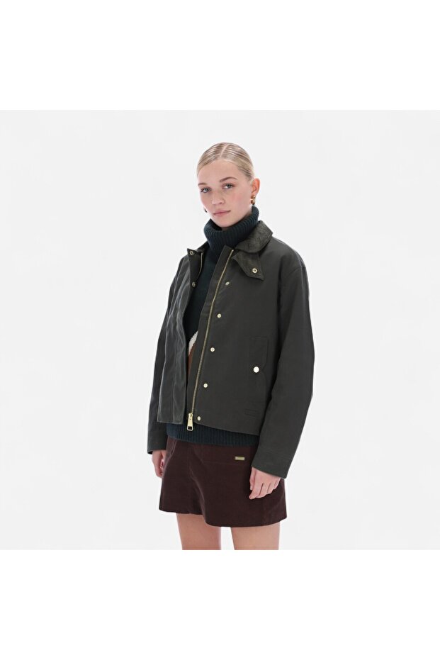 Hunter LEITH OVERSIZED WAXED JACKET Kadın Haki Mont HARW0065251-KM ...