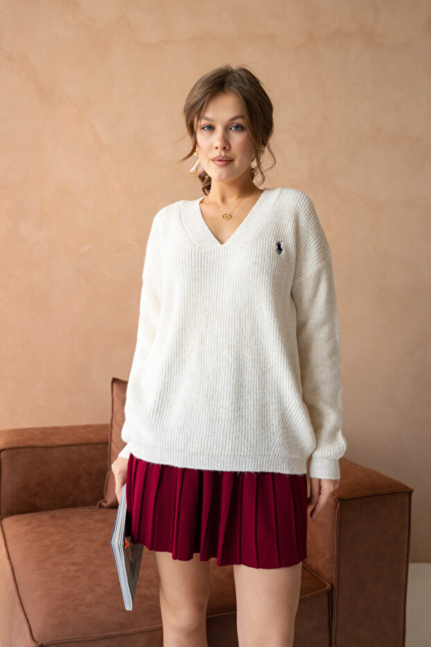 Park Karon Pulover de tricotat material reiat pentru femei cu decolteu ...