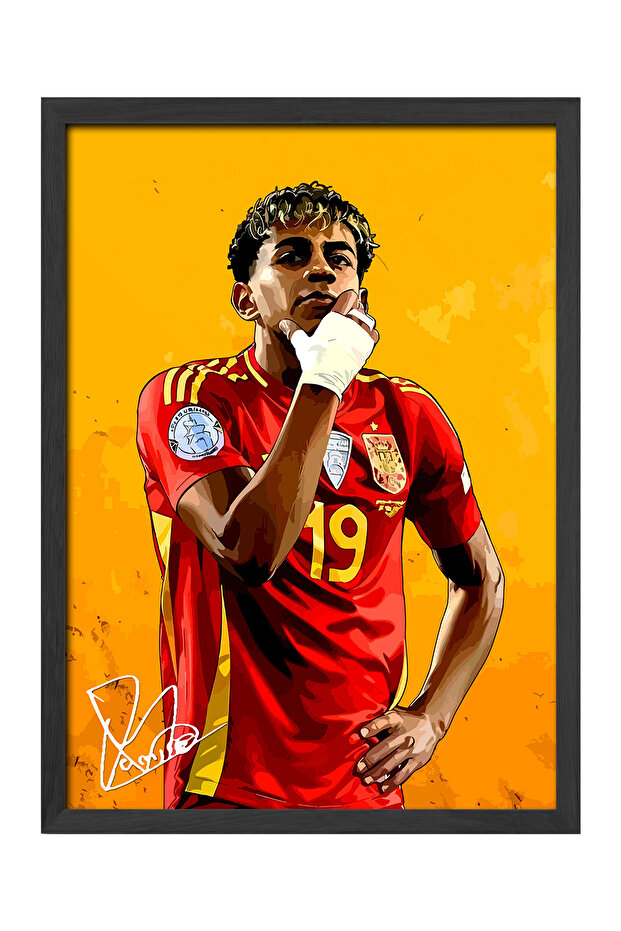 Duvarda Lamine Yamal Siyah Ahşap Çerçeveli Poster, Dekoratif Futbol ...