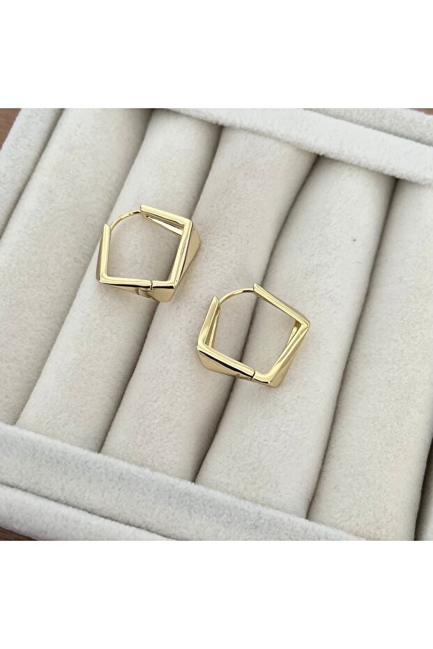 ATELİER GİZEM Xuping kadın kararmaz gold köşeli çelik halka küpe(1.9 cm ...