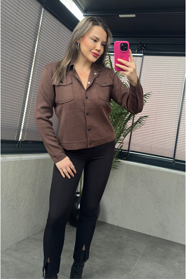 MİR STORE Siyah Çıtçıt Düğmeli Kahverengi Merserize Hırka - Fiyatı ...