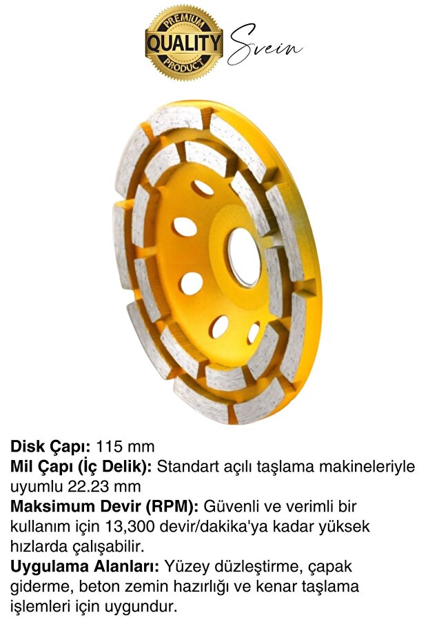 Svein Premium 115 mm Mermer Beton Elmaslı Taşlama Silme Parlatma Diski ...
