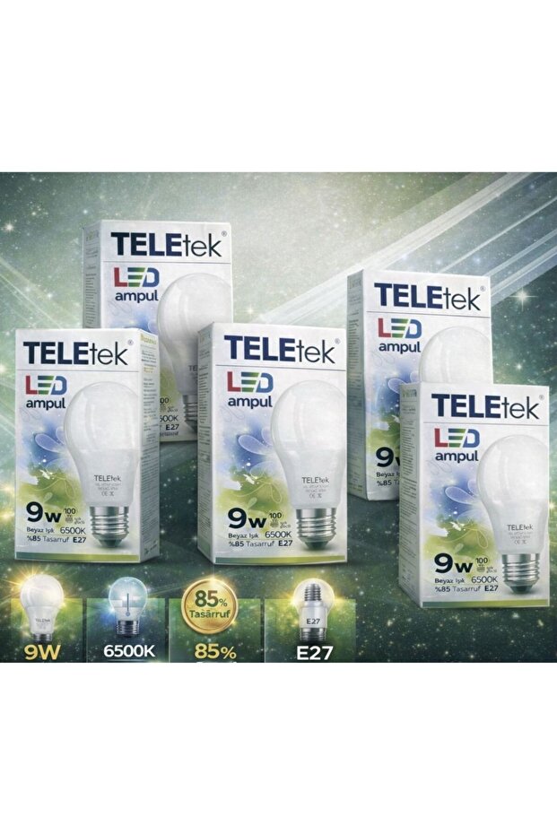 Teletek LED Ampul 9W 5’li Set | 100W Eşdeğer | 6500K Beyaz Işık | %85 ...