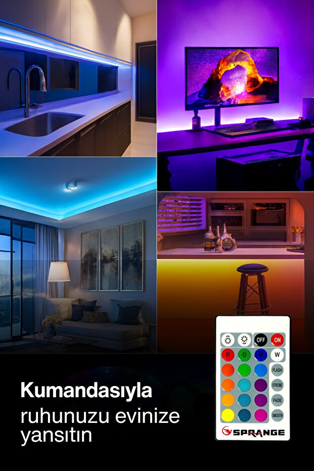 SPRANGE 10 Metre RGB Şerit LED 16 Renkli Kumandalı | 4 Modlu ...