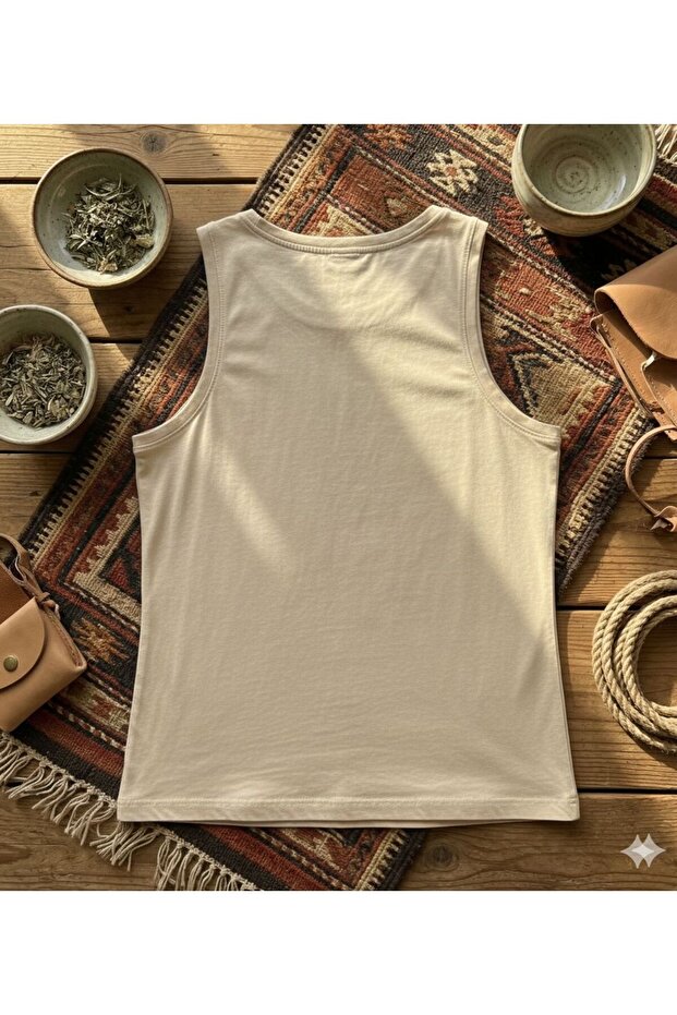 BW Bravely Wear ETNİK DESEN Baskılı Kadın Omuzu Açık Askılı Bej T-shirt ...