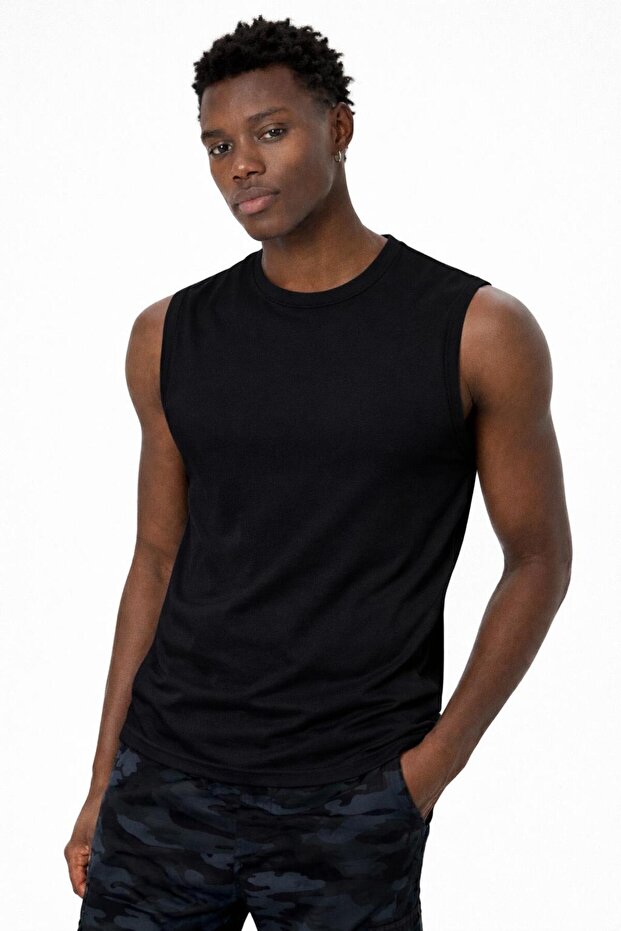 Riowela Men's T-Shirt Black Color Sports Halter Neck Stretch Fabric ...