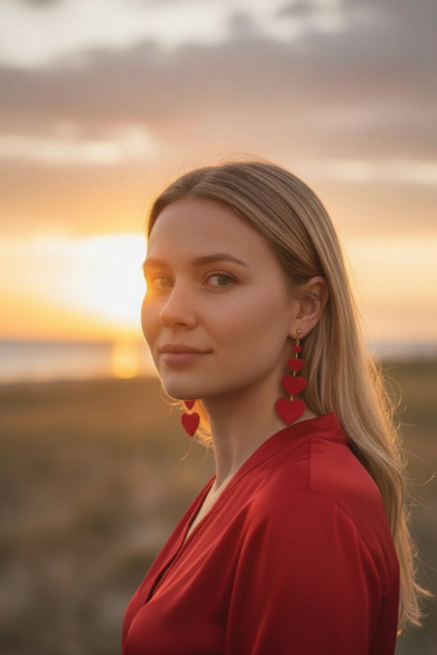 1PARÇAMAVİ Red Hearts Tightness-Adjustable Twist-Screw Clip-On Non ...