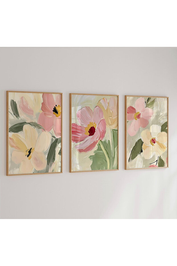woodhomeworks Wooden Framed 3 Piece Abstract Painting Pastel Art Series ...