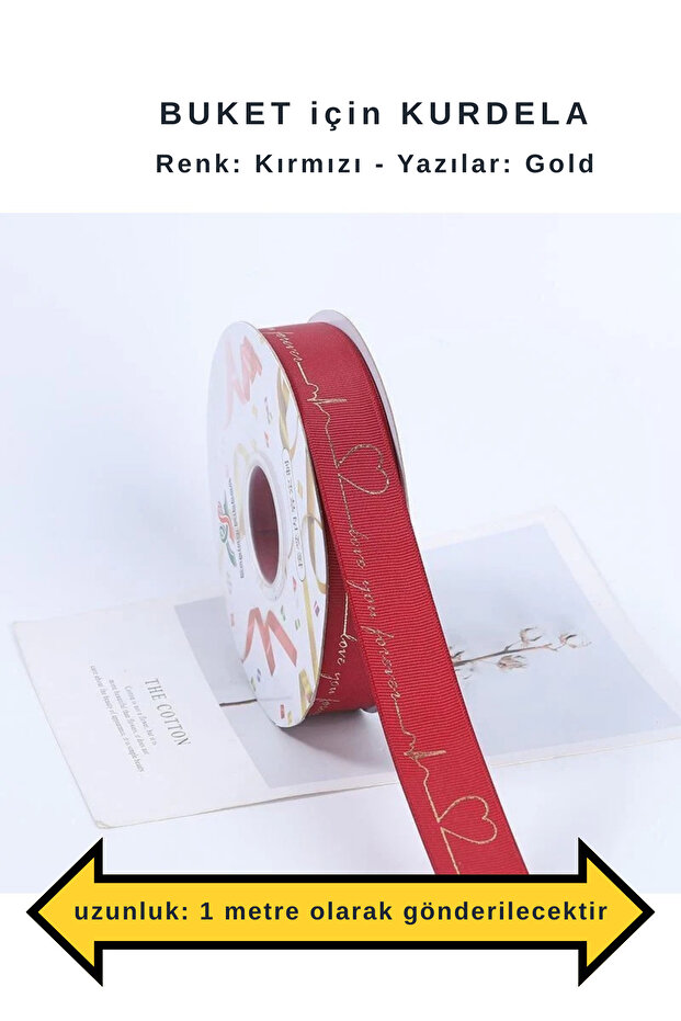 COLORPAK Çiçek Buketi için kurdele KIRMIZI (1 metre uzunluk) 2,5 cm en ...