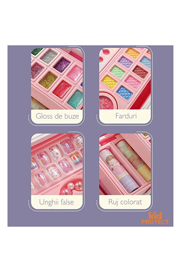 KidProtect Trusa Machiaj Copii Make Up Doll, 49 Piese, Non Toxice ...