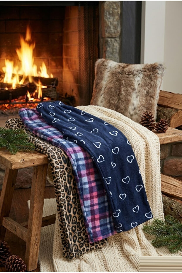 Modaley Giyim طقم بيجامة نسائية شتوية مكون من 3 قطع من الصوف بطبعة ...