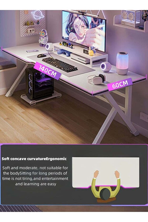 EGG K-Shaped Gaming Desk 140cm Computer Table Home Office Desk Large ...