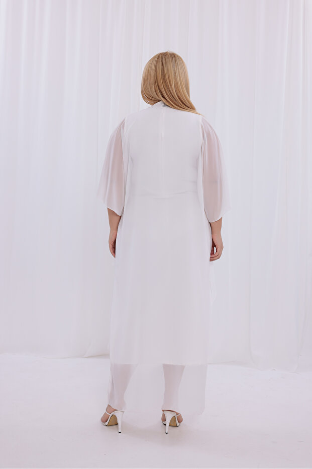 IŞILTI Şık Modern Takım Taş Kenarlı Asimetrik Şifon Hırka V Yaka Scuba ...