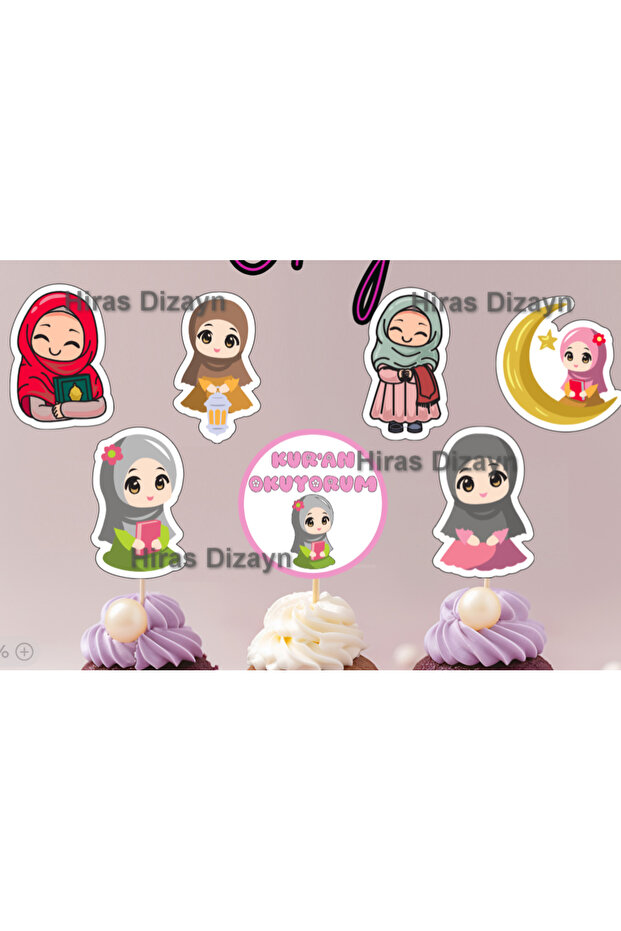 Hiras Dizayn 20 Adet Kuran Okuyorum Temalı Kızlar için Süs Seti Cupcake ...