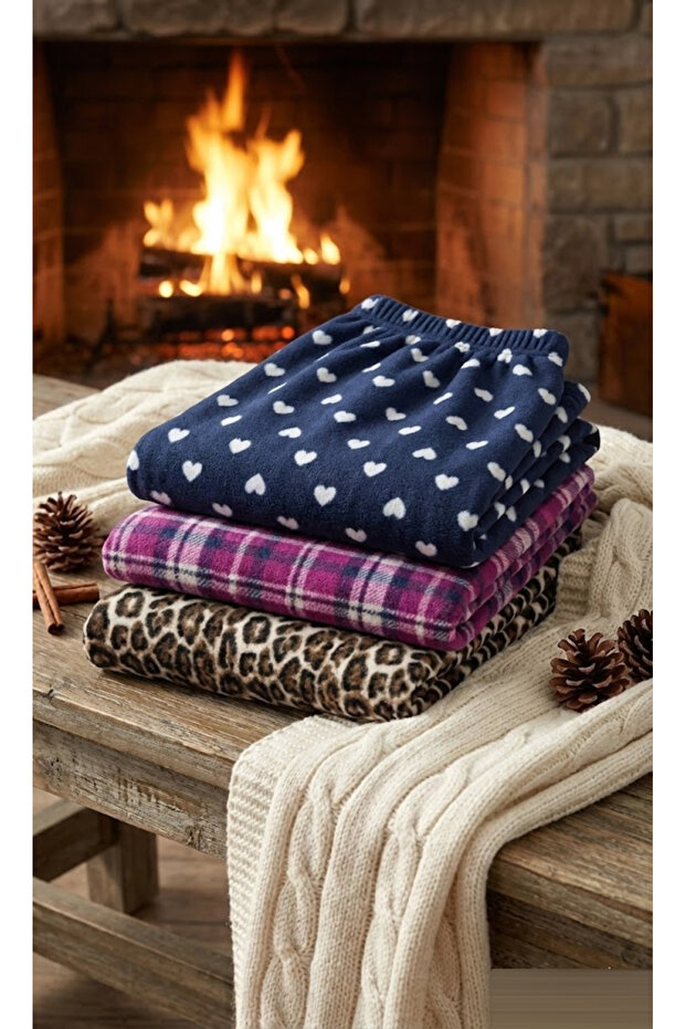 Modaley Giyim طقم بيجامة نسائية شتوية مكون من 3 قطع من الصوف بطبعة ...