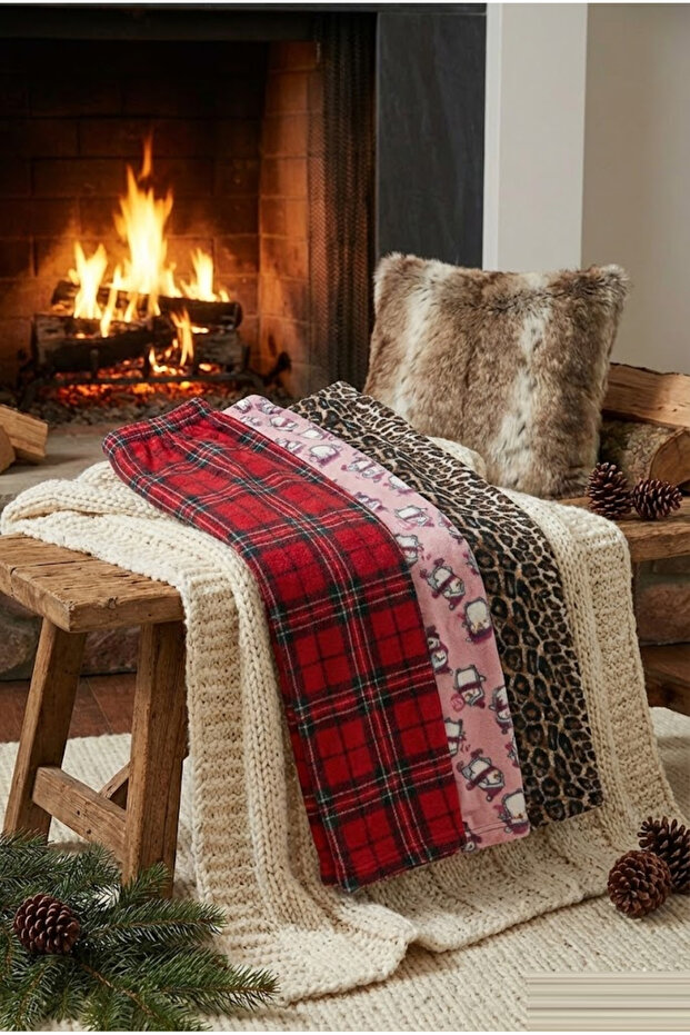 Modaley Giyim ثلاث قطع من بيجامة الصوف الشتوية للنساء باللون الأحمر ...