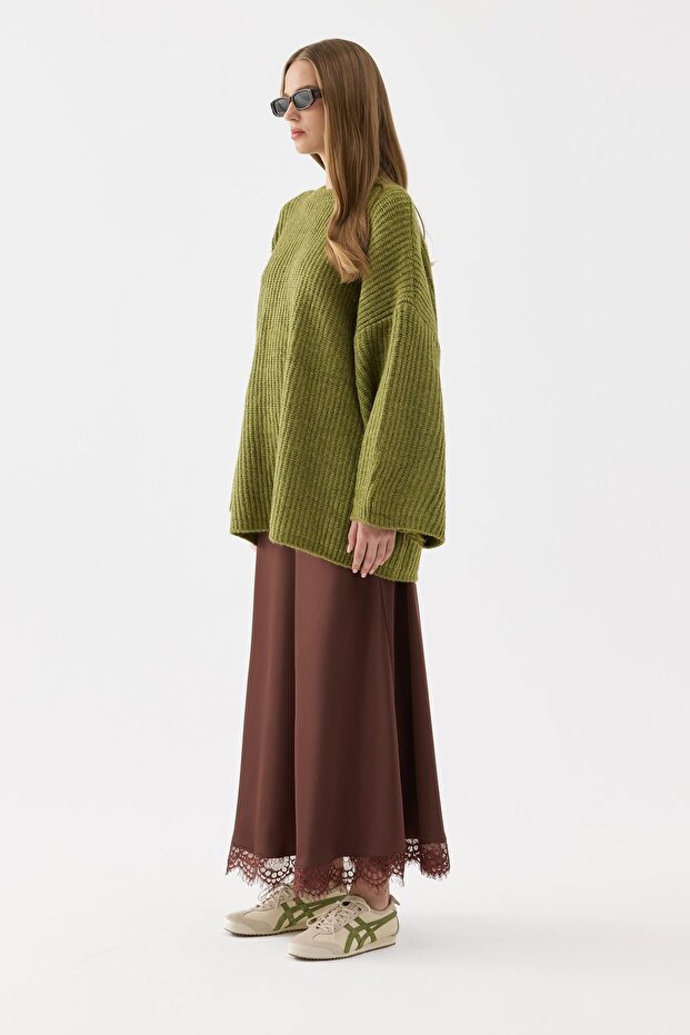 LOTUS CITY Women's Crew Neck Oversized Thessaloniki Knit Fat Green ...