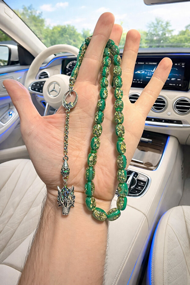 A-STİL TAKI Tasbih din chihlimbar pentru bărbați, cu particule de aur ...