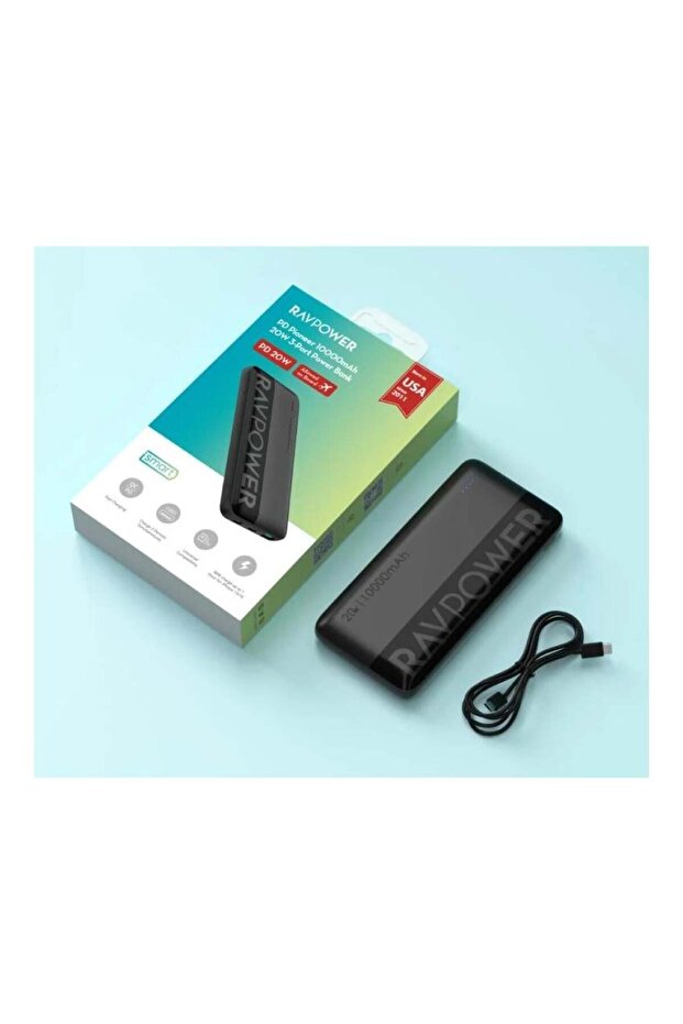 RavPower 20W battery with a capacity of 10000mAh, two Type-C ports, and ...