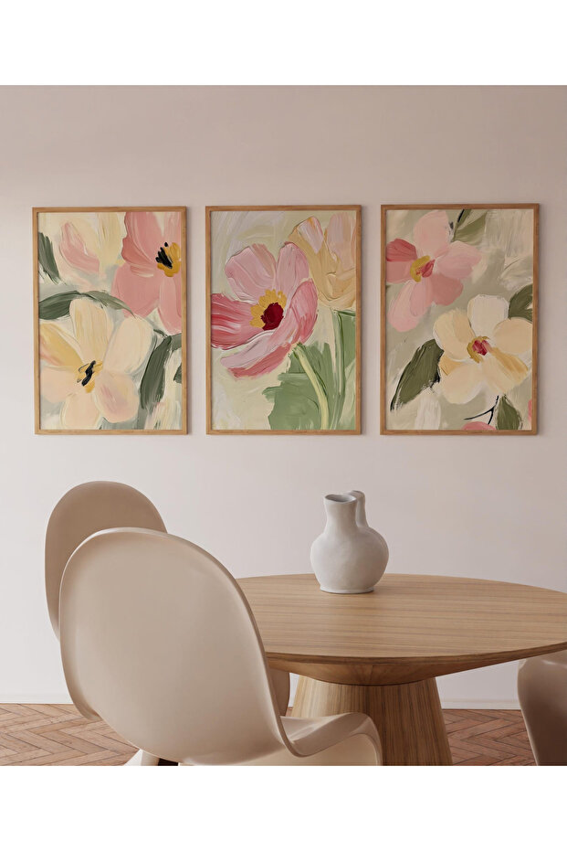 woodhomeworks Wooden Framed 3 Piece Abstract Painting Pastel Art Series ...