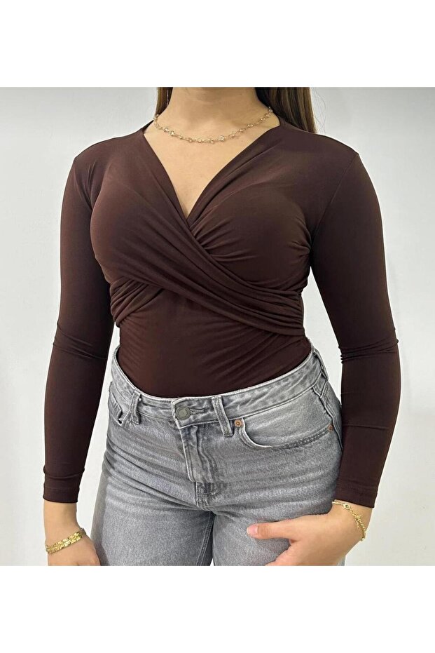 peri tower YENİ ÜRÜN Kadın Önü Çapraz Detay V Yaka Sandy Kumaş Uzun ...