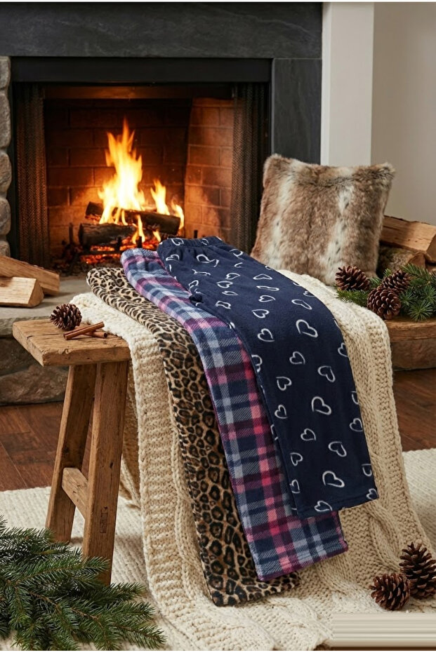 Modaley Giyim طقم بيجامة نسائية شتوية من الصوف مكون من 3 قطع باللون ...