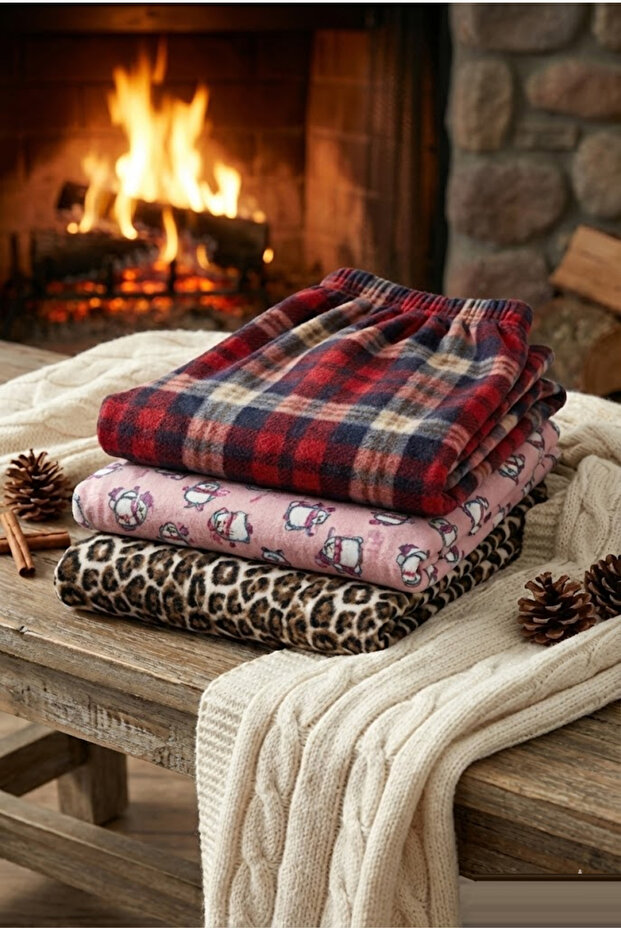 Modaley Giyim ثلاث قطع من بيجامة الصوف الشتوية للنساء باللون الأحمر ...