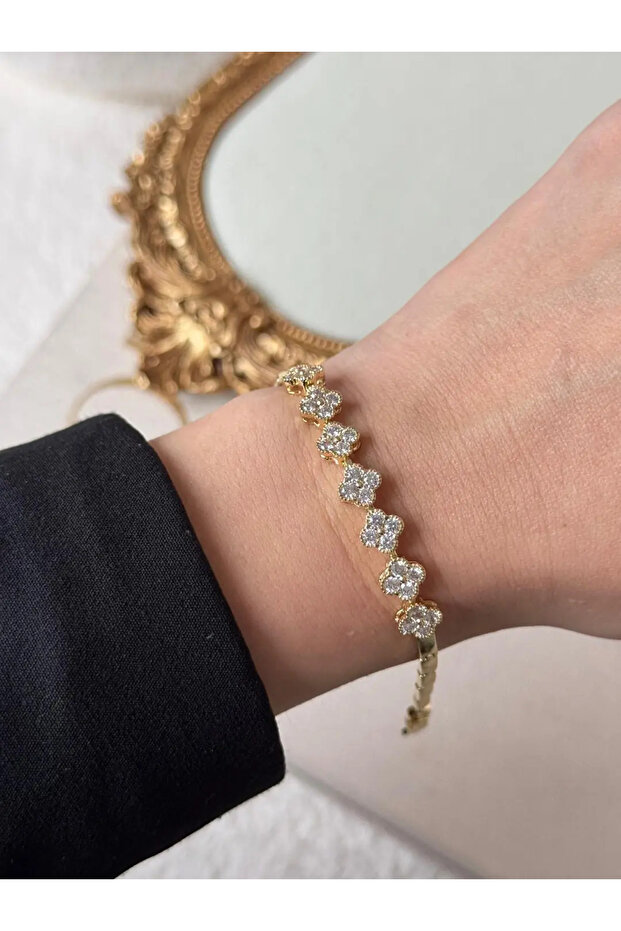 LEROSY CO. Women's Five Rows of Clover Figured Gold Plated Stainless ...